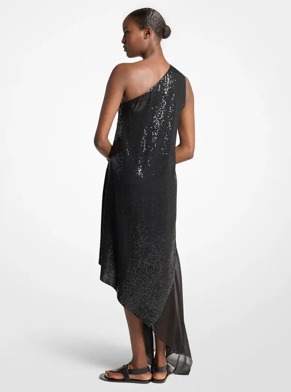 Michael Kors Hand-embroidered Sequin Silk Georgette Asymmetric Dress - Black