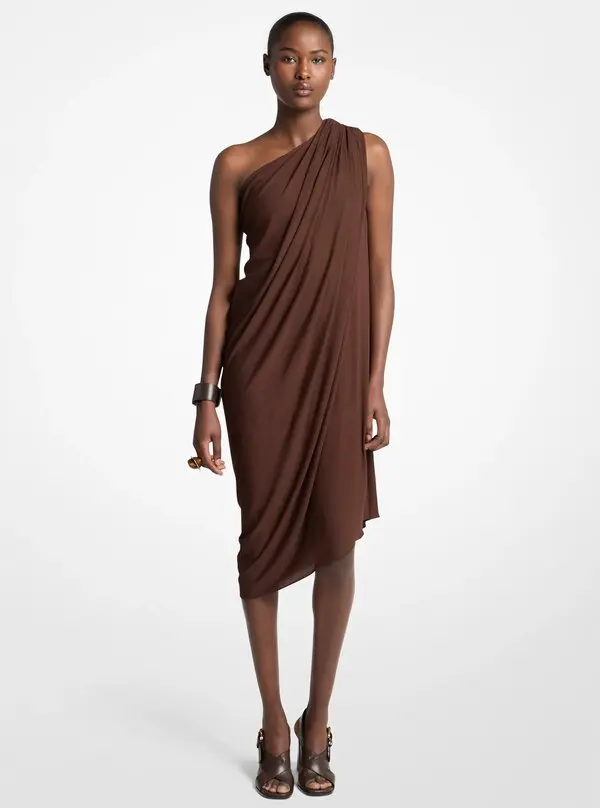 Michael Kors Draped Georgette Jersey One-shoulder Dress In Size By