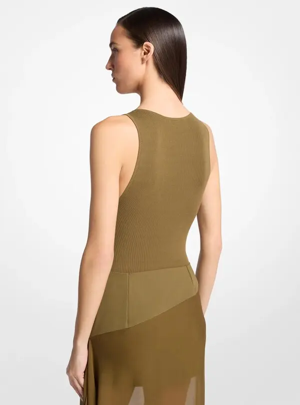 Michael Kors Ribbed Stretch Viscose Bodysuit In Size By