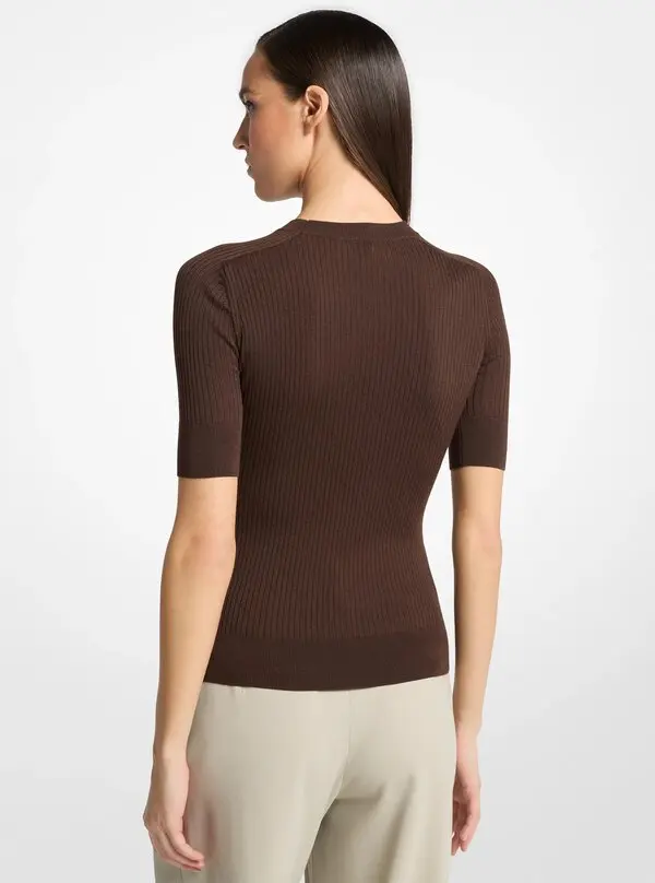 Michael Kors Ribbed Wool Elbow-sleeve Sweater - Brown