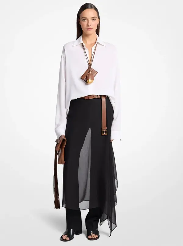 Michael Kors Wool Crepe And Silk Voile Trousers With Sheer Overlay