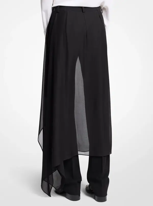 Michael Kors Wool Crepe And Silk Voile Trousers With Sheer Overlay