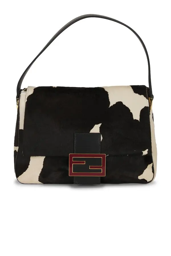 Fendi Pony Hair Mama Baguette Shoulder Bag In & White