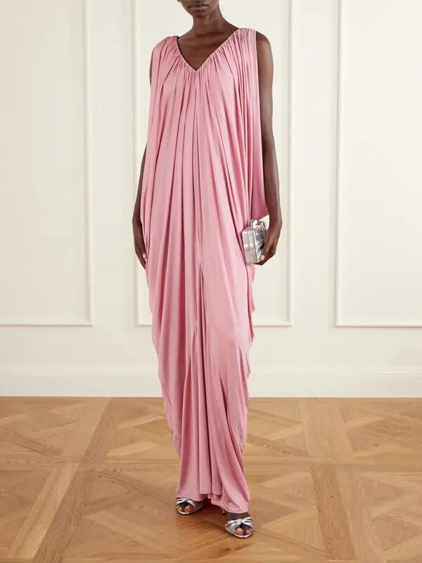 ABADIA Draped Stretch-jersey Maxi Dress