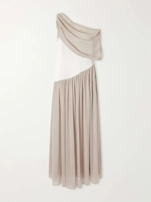 ABADIA Gwyneth Asymmetric Draped Georgette Gown