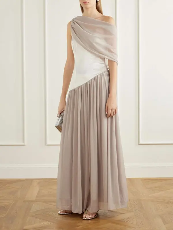 ABADIA Gwyneth Asymmetric Draped Georgette Gown