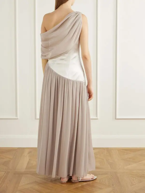 ABADIA Gwyneth Asymmetric Draped Georgette Gown
