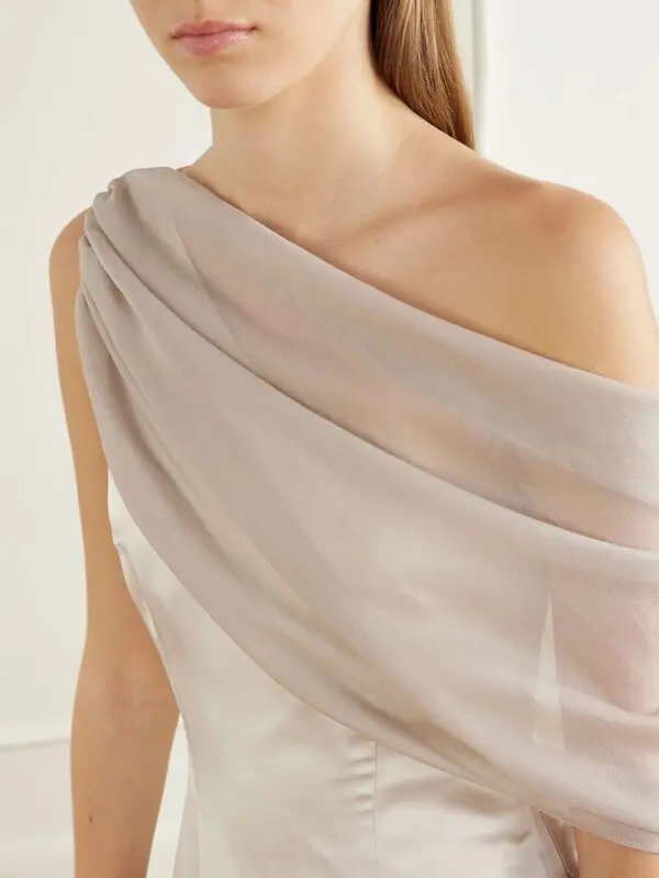 ABADIA Gwyneth Asymmetric Draped Georgette Gown