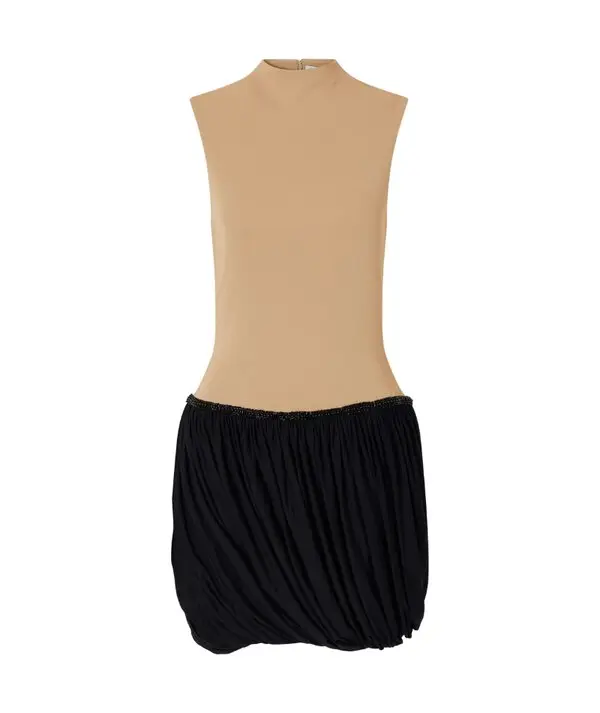 ABADIA Two-tone Draped Mini Dress With Bead Embellishment