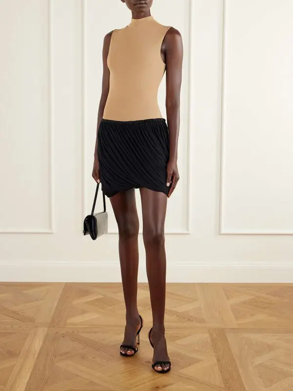 ABADIA Two-tone Draped Mini Dress With Bead Embellishment
