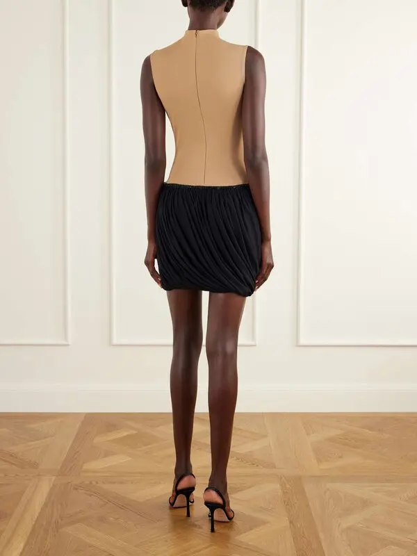 ABADIA Two-tone Draped Mini Dress With Bead Embellishment