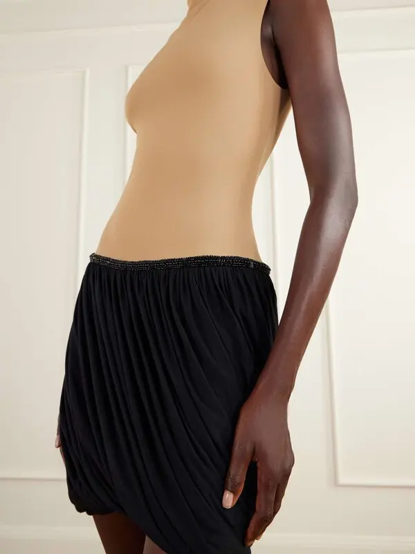 ABADIA Two-tone Draped Mini Dress With Bead Embellishment