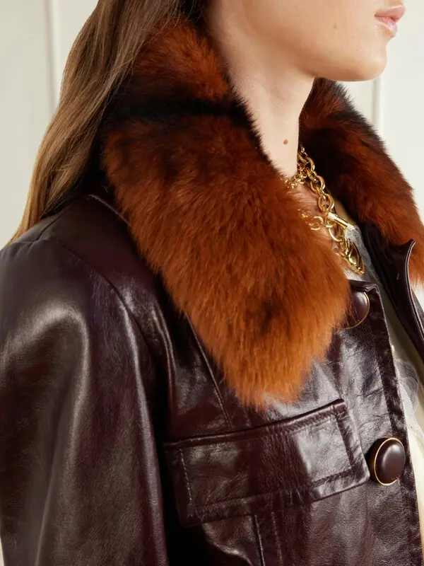 Chloé Cropped Shearling-trimmed Leather Jacket - Purple
