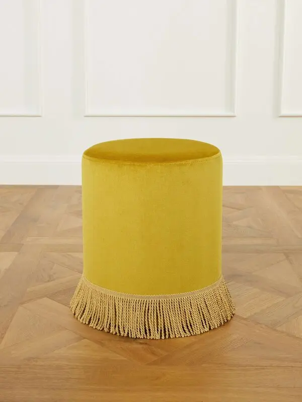 SIX THE RESIDENCE Fringed Velvet Pouf