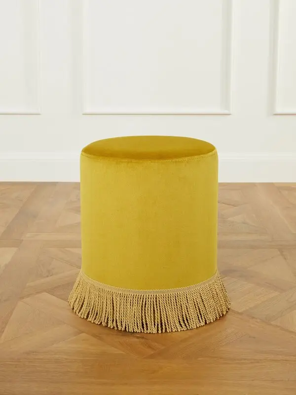 SIX THE RESIDENCE Fringed Velvet Pouf