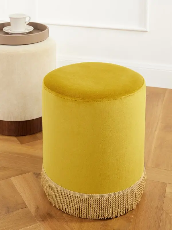 SIX THE RESIDENCE Fringed Velvet Pouf