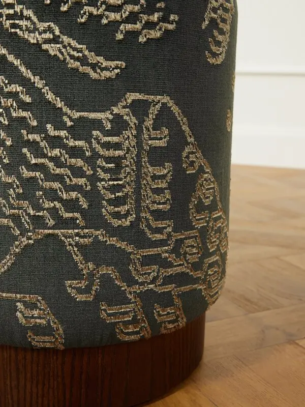SIX THE RESIDENCE Tiger Mountain Jacquard Velvet Wood Pouf