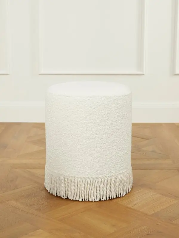SIX THE RESIDENCE Fringed Velvet Pouf - White