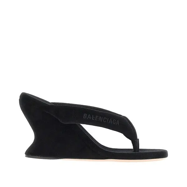 Balenciaga Velvet Wedge Thong Sandals - Black