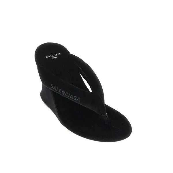 Balenciaga Velvet Wedge Thong Sandals - Black