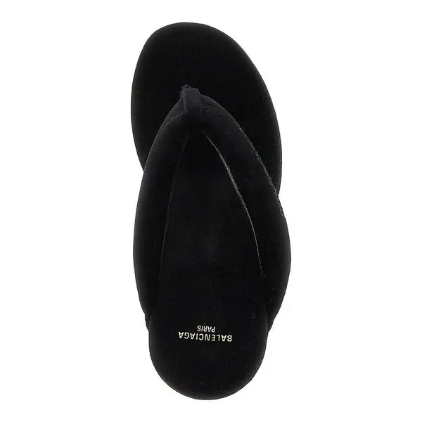 Balenciaga Velvet Wedge Thong Sandals - Black