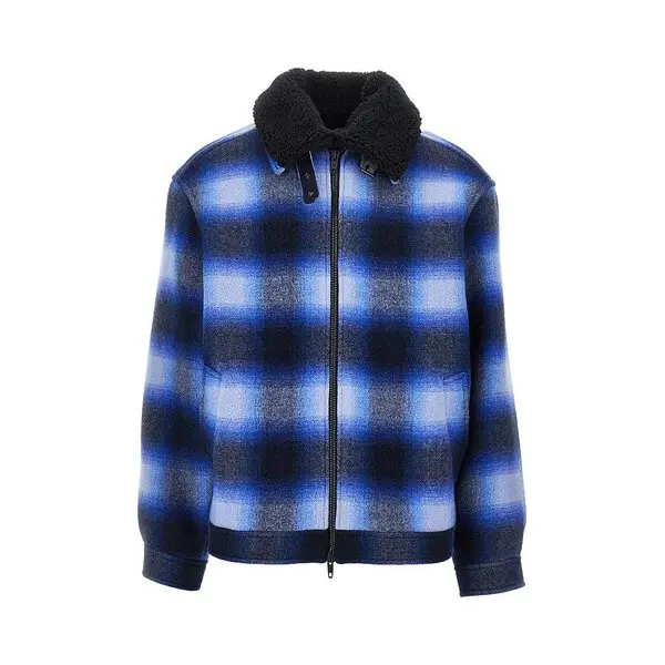 Balenciaga Check Flannel Jacket With Detachable Shearling Collar - Blue