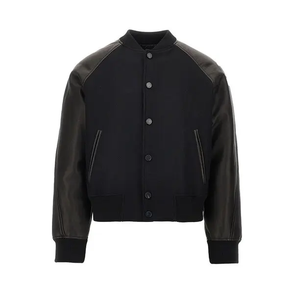 Givenchy Wool And Leather Bomber Jacket With Logo Patch - Black