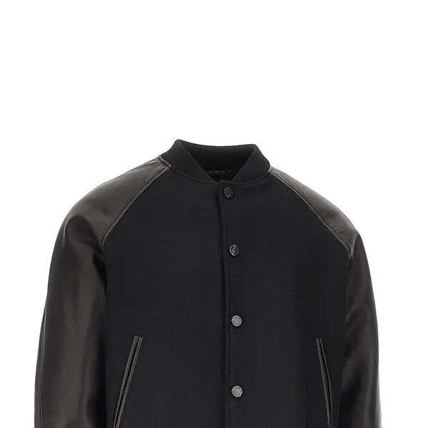 Givenchy Wool And Leather Bomber Jacket With Logo Patch - Black