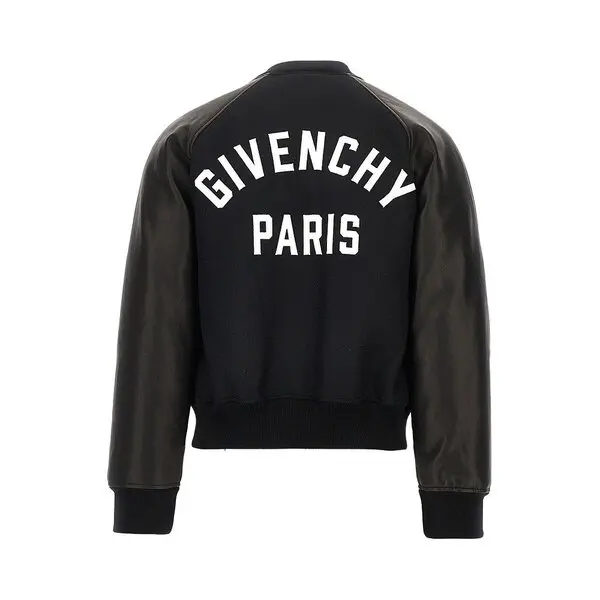 Givenchy Wool And Leather Bomber Jacket With Logo Patch - Black