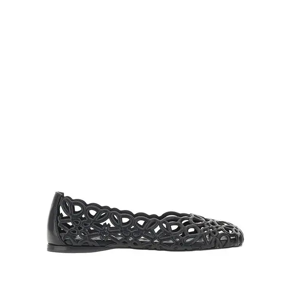 Loewe Petal Anagram Leather Ballet Flats - Black