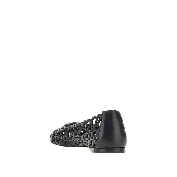 Loewe Petal Anagram Leather Ballet Flats - Black