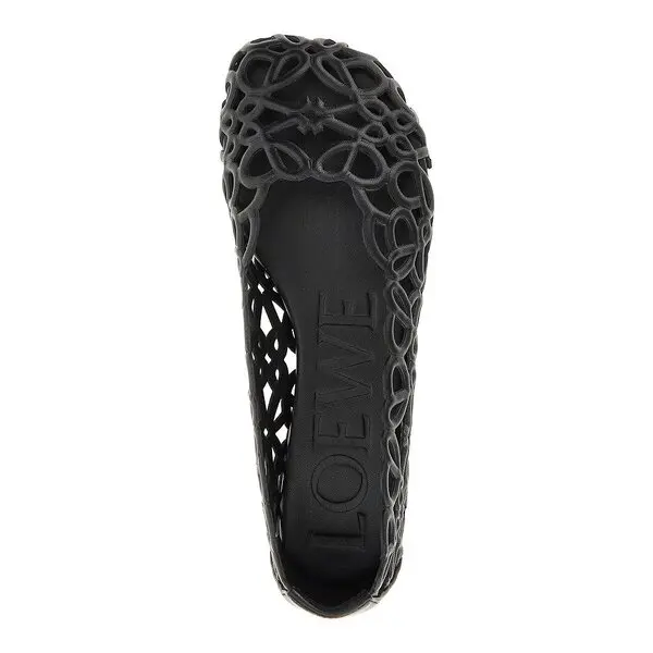Loewe Petal Anagram Leather Ballet Flats - Black
