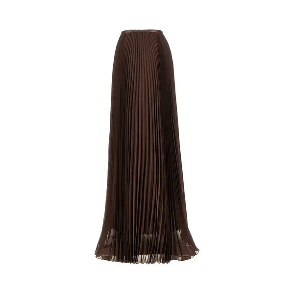 Valentino Garavani Pleated Crepe De Chine Maxi Skirt - Brown