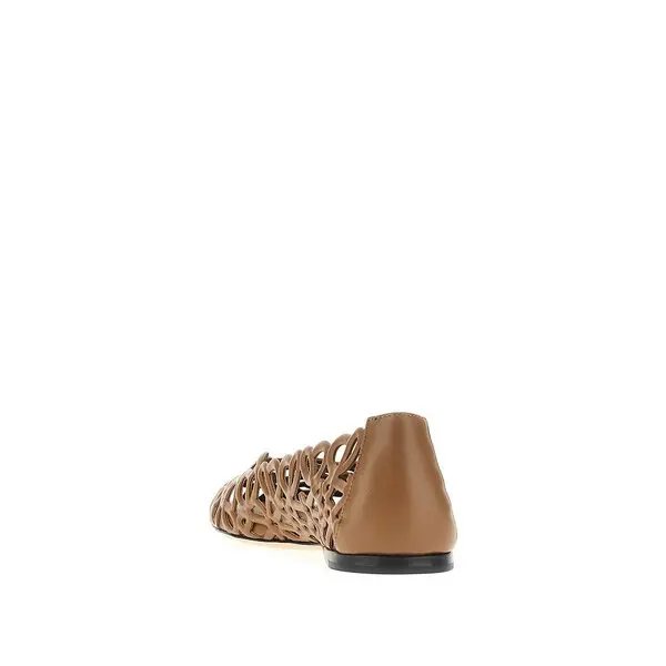 Loewe Petal Anagram Leather Ballet Flats - Brown