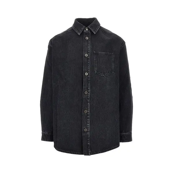 Loewe Denim Overshirt With Anagram Embroidery - Black