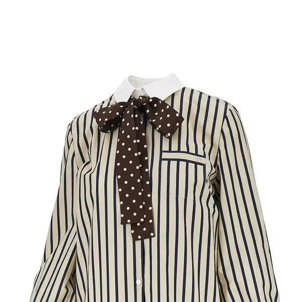 Valentino Garavani Striped Cotton Poplin Shirt With Polka Dot Silk Scarf Detail