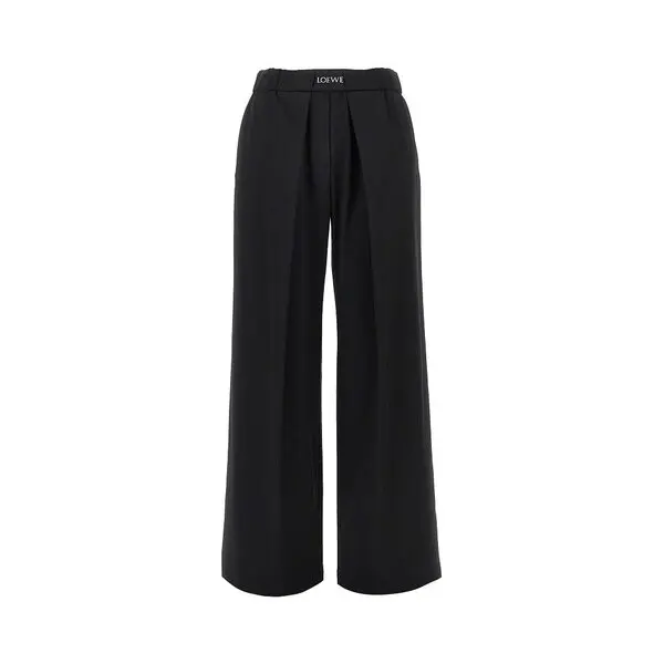 Loewe Tailored Wool Canvas Wide Leg Pants With Elasticated Logo Waist