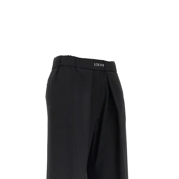 Loewe Tailored Wool Canvas Wide Leg Pants With Elasticated Logo Waist