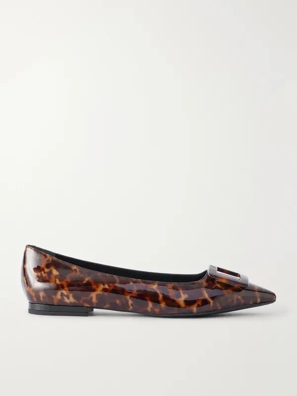 ROGER VIVIER Gommettine 5 Printed Patent-leather Flats - Tortoiseshell