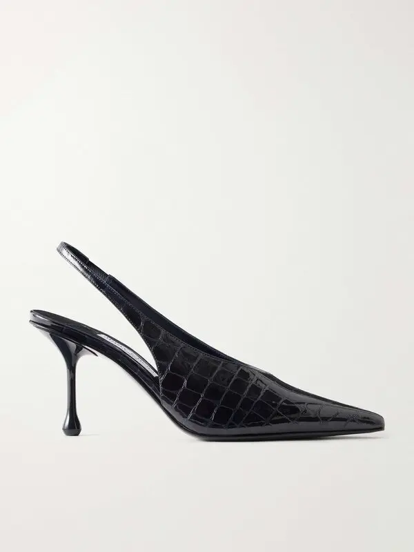 JIMMY CHOO Isa 80 Croc-effect Leather Slingback Pumps