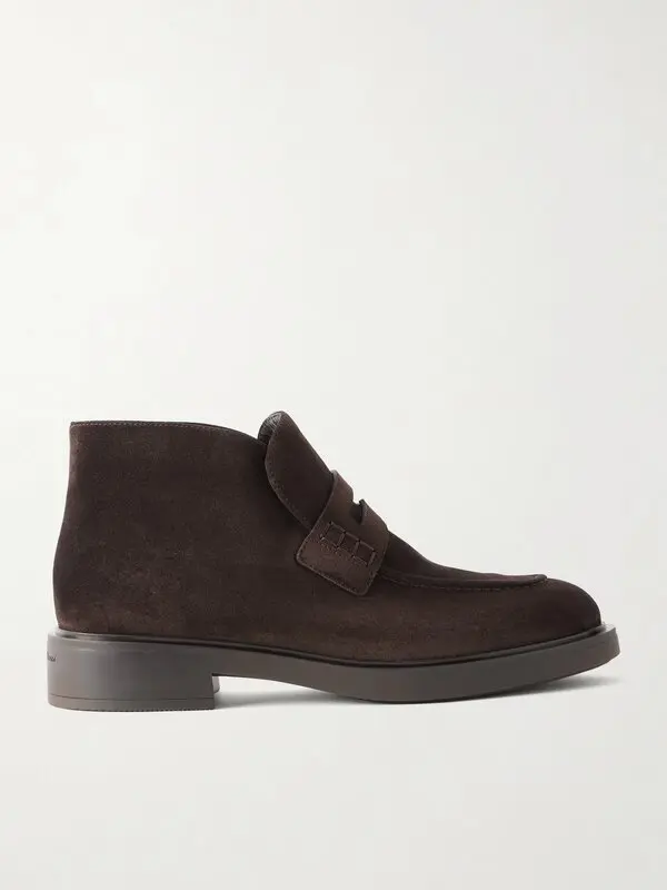 GIANVITO ROSSI Suede Penny Loafer Ankle Boots - Brown