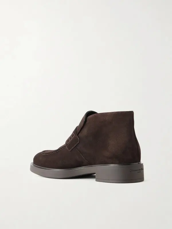 GIANVITO ROSSI Suede Penny Loafer Ankle Boots - Brown