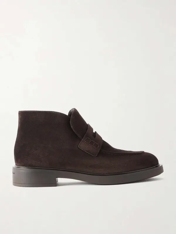 GIANVITO ROSSI Suede Penny Loafer Ankle Boots