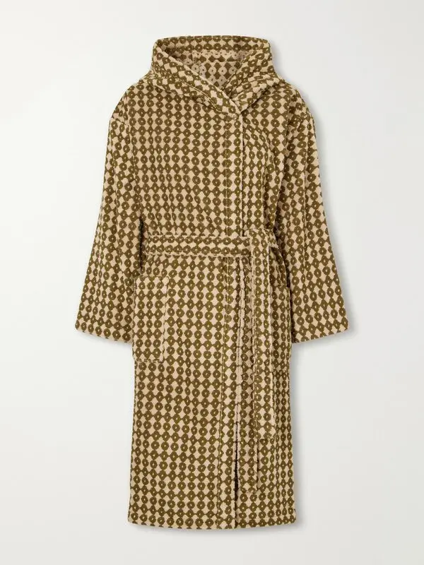 AUTUMN SONATA Hanna Printed Cotton-terry Bathrobe - Green