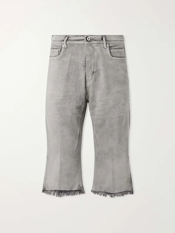 Rick Owens Bolan Straight-leg Frayed Denim Shorts