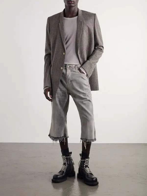 Rick Owens Bolan Straight-leg Frayed Denim Shorts