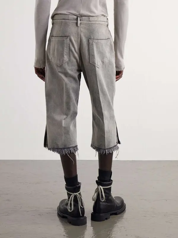Rick Owens Bolan Straight-leg Frayed Denim Shorts