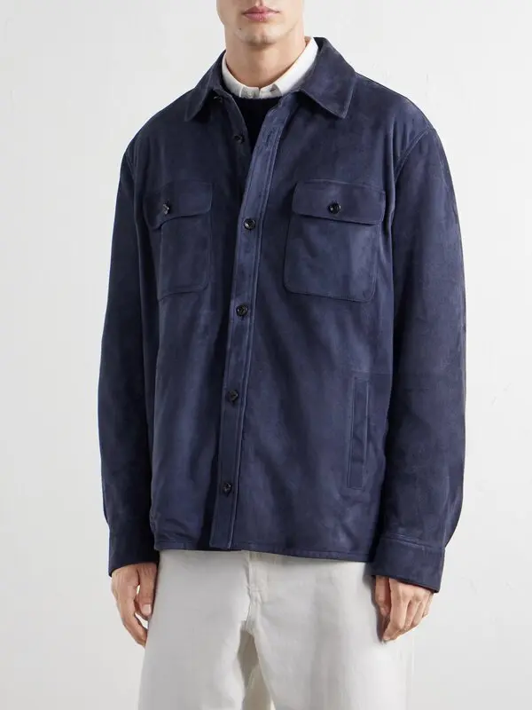 Ralph Lauren Purple Label Calloway Suede Jacket - Blue