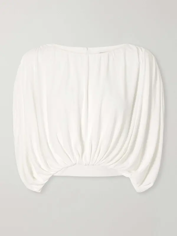 ABADIA Draped Stretch-jersey Blouse - White