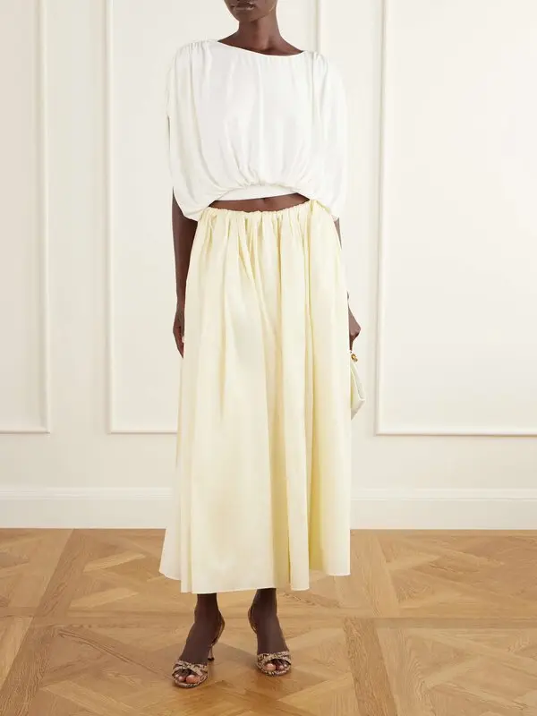 ABADIA Draped Stretch-jersey Blouse - White